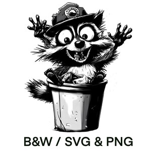 Raccoon SVG & PNG Trash Bandit Clipart Black and White Vector Image ...