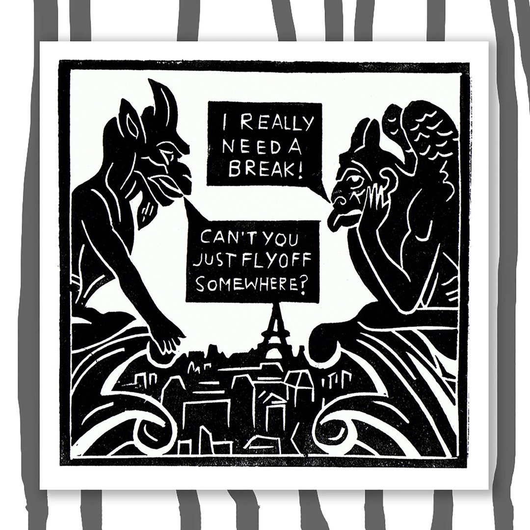 Gargoyles Lament. Humourous Vibe Linocut Print. Gothic Home - Etsy ...