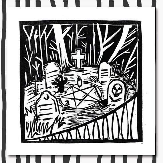 Forest Graveyard Horror Linocut Print. Zombies Grave and Black | Etsy
