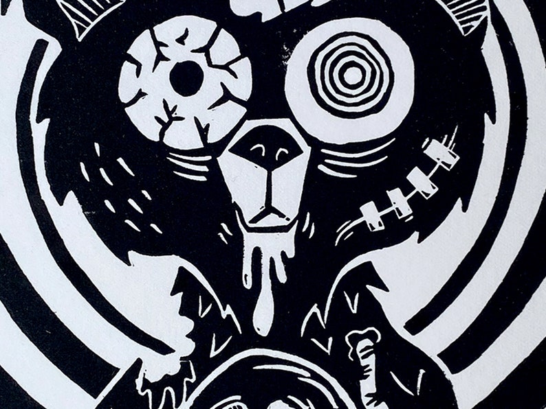 Zombear! Scary Creepy Cute Linocut Blockprint. Zombie Bear. Drawlloween ...
