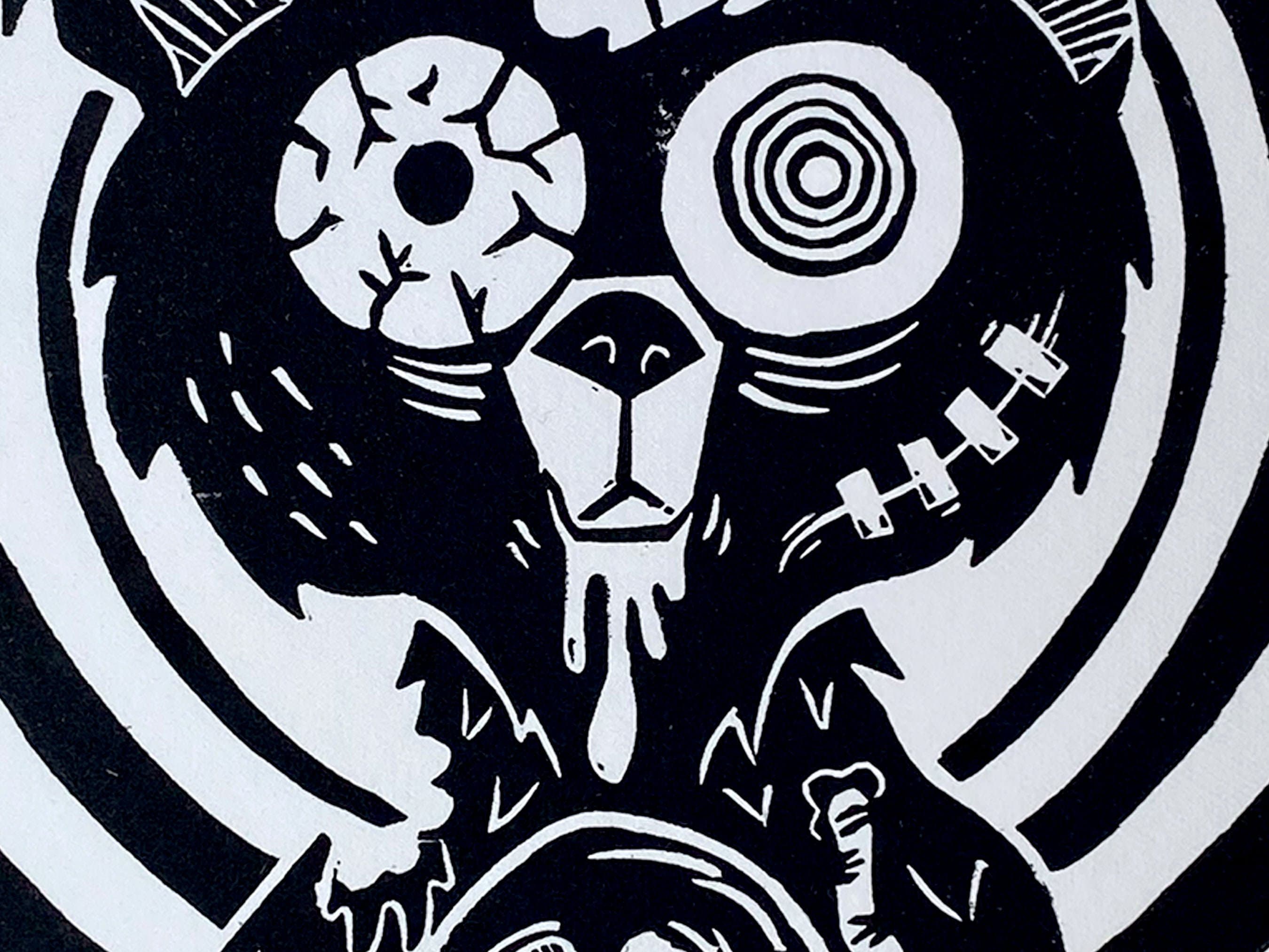 Zombear Scary Creepy Cute Linocut Blockprint. Zombie Bear. - Etsy