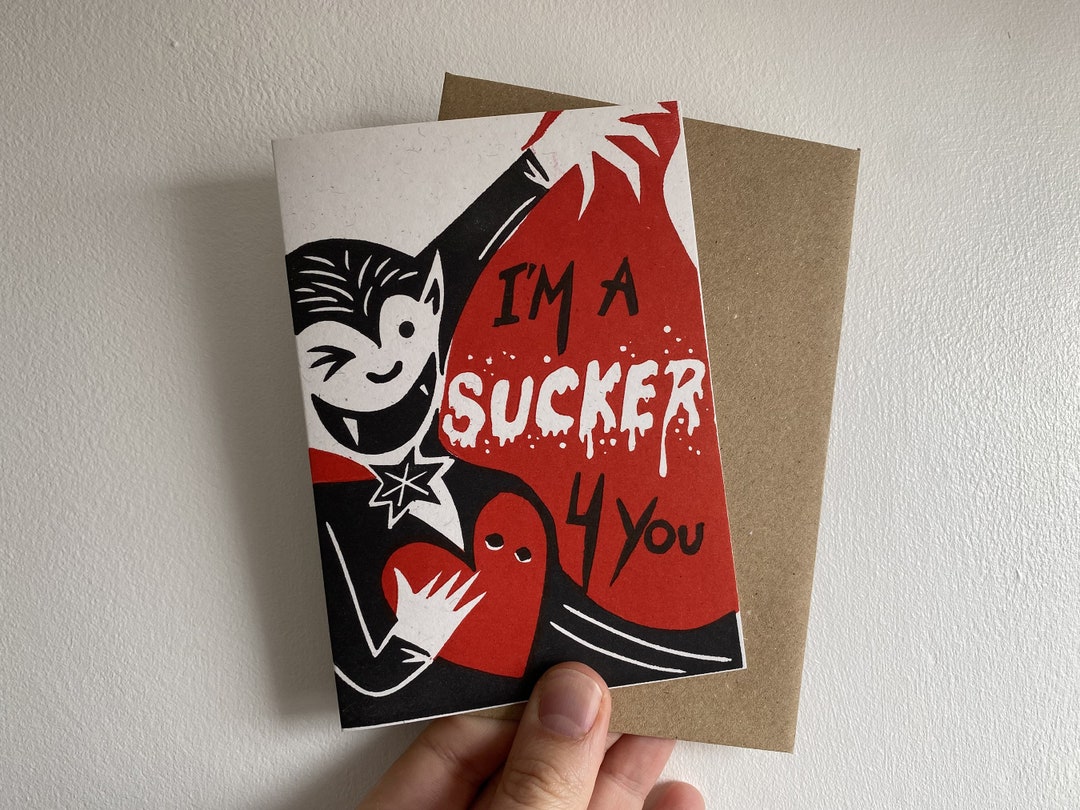Vampire Love Card. Handmade Gothic Valentines Linocut Hand Printed ...