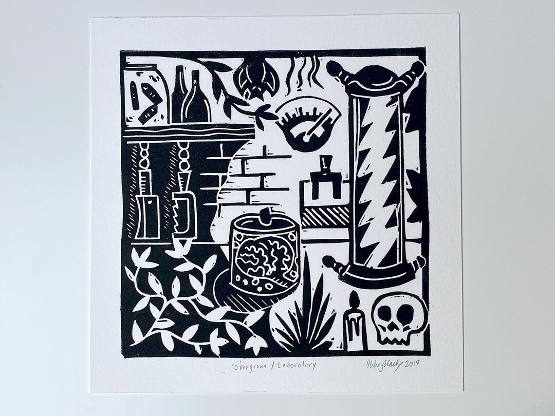Mad Scientists Laboratory Linocut Print. Spooky and Gothic Wall Decor ...