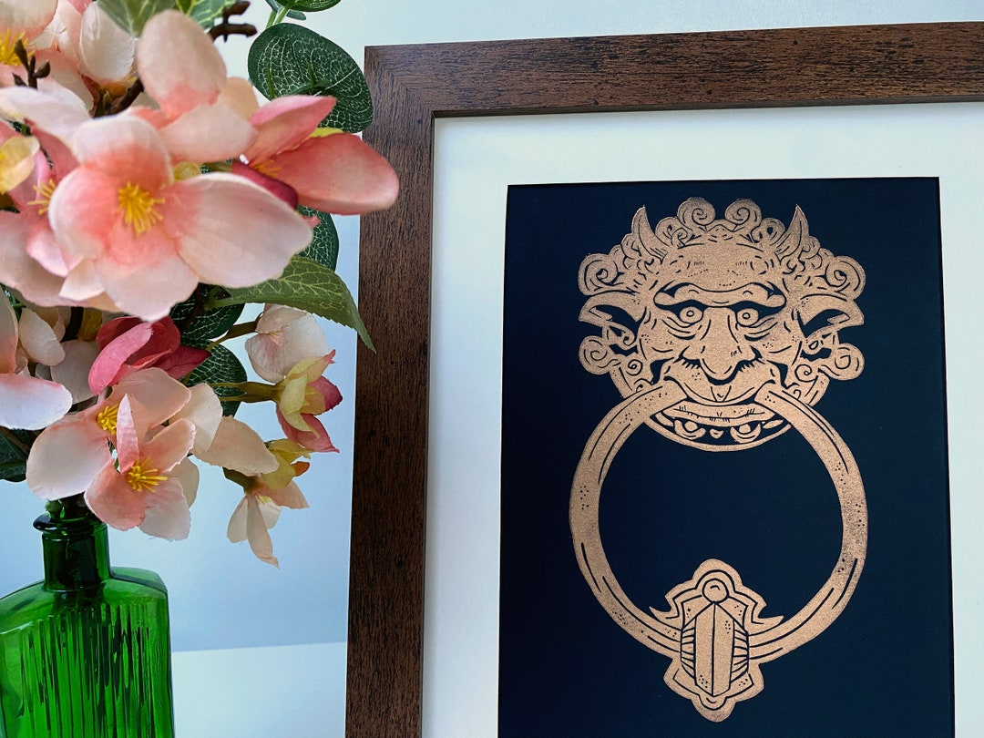Mumble Mumble Door Knocker Linocut Print. Fantasy Film Wall Art ...