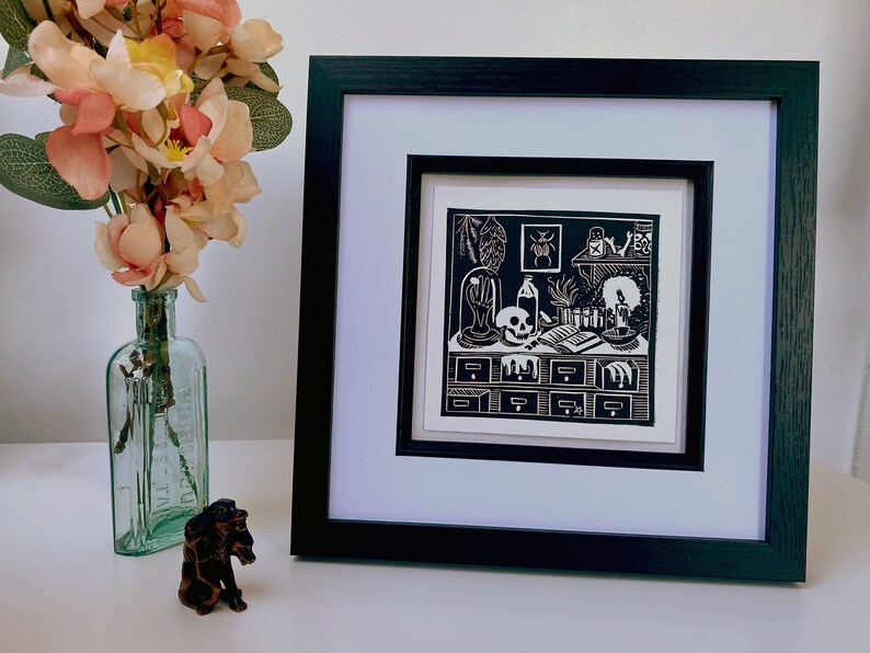The Apothecary. Spooky Linocut Print. Drawlloween Halloween - Etsy UK