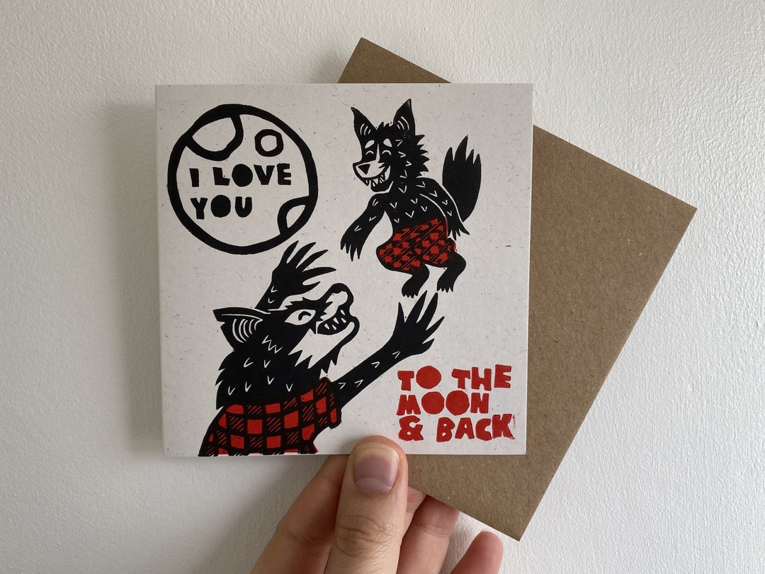 Werewolf Dad & Kid Linocut Love Card. Gothic, Spooky, Creepy and Cute ...