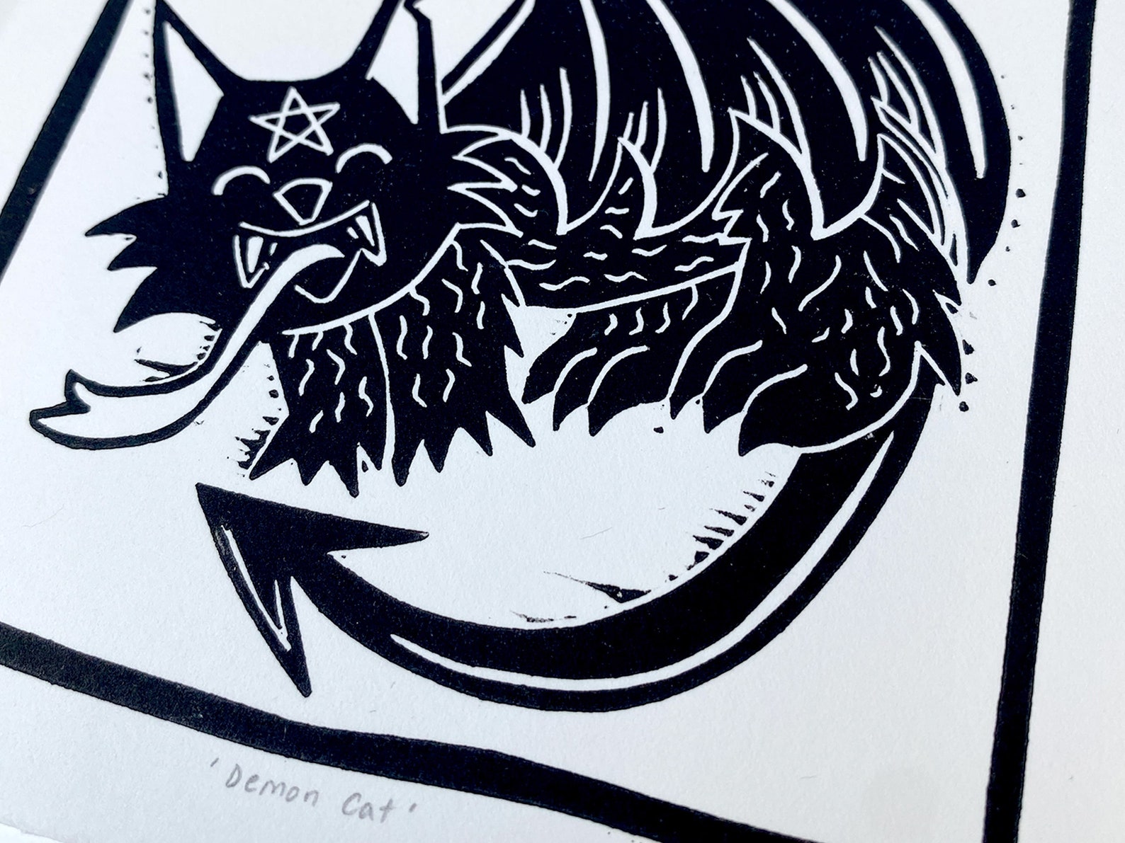 Demon Cat Linocut Print. Witches Familiar. Drawlloween 2020. Linocut ...