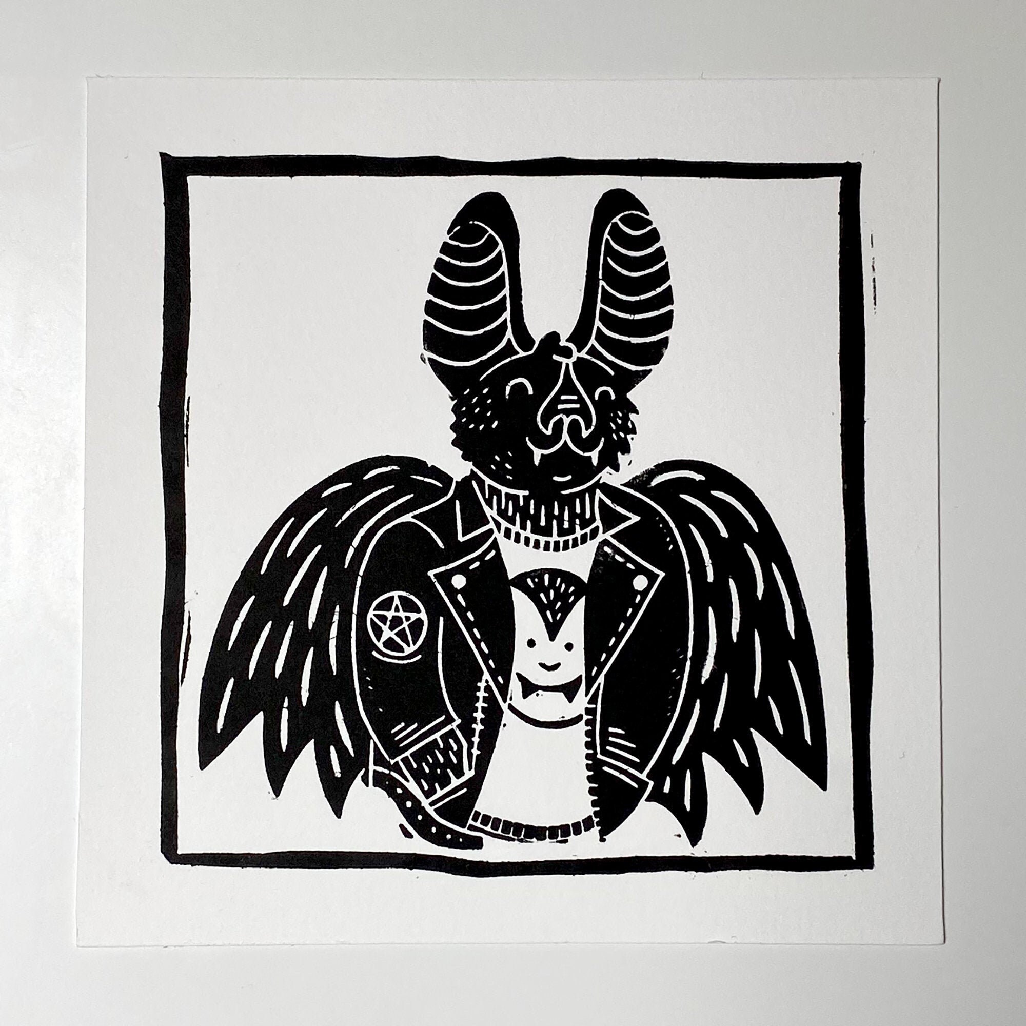 Vampire bat linocut print from my 'Horror High' | Etsy