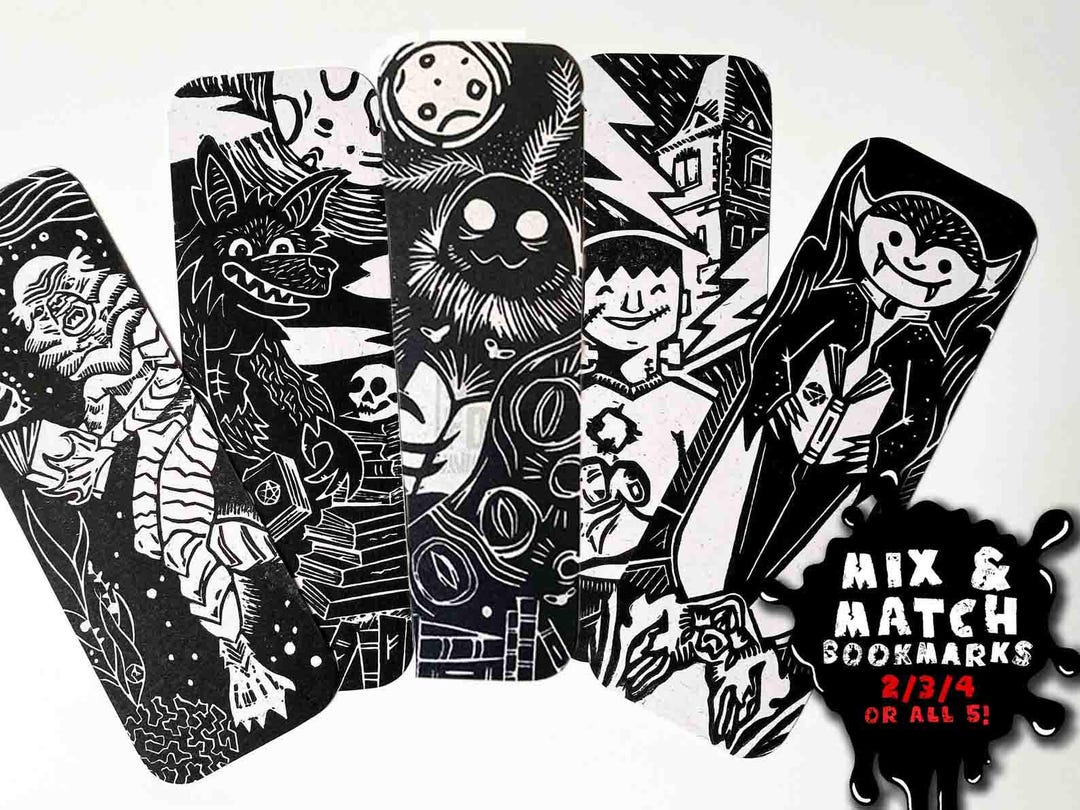 Mix & Match Linocut Horror Bookmarks. Gothic Literature and Hollywood ...