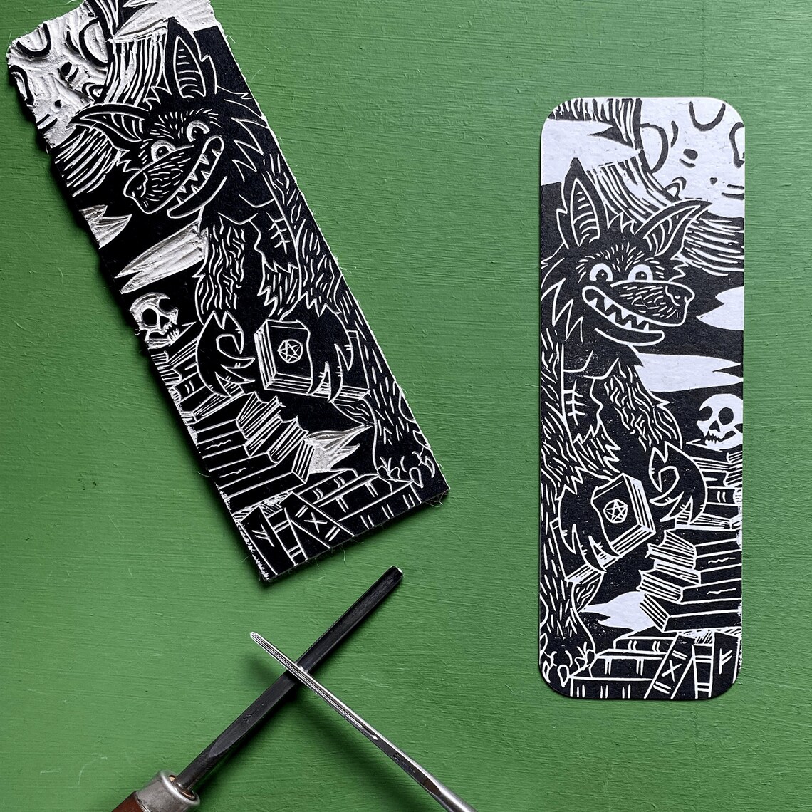 Linocut Werewolf Bookmark. Horror Gothic Literature Book Worm - Etsy