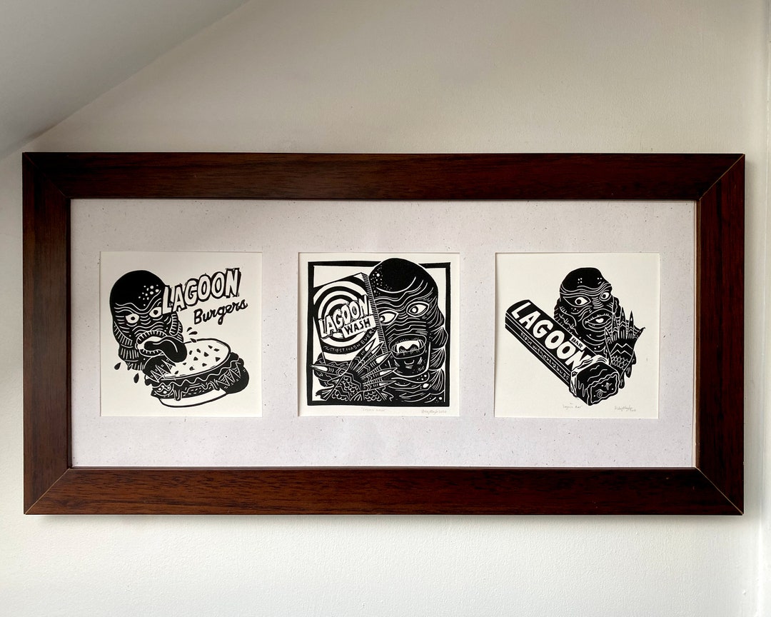 Linocut Creature From the Black Lagoon Triptych. Set of Three Prints ...