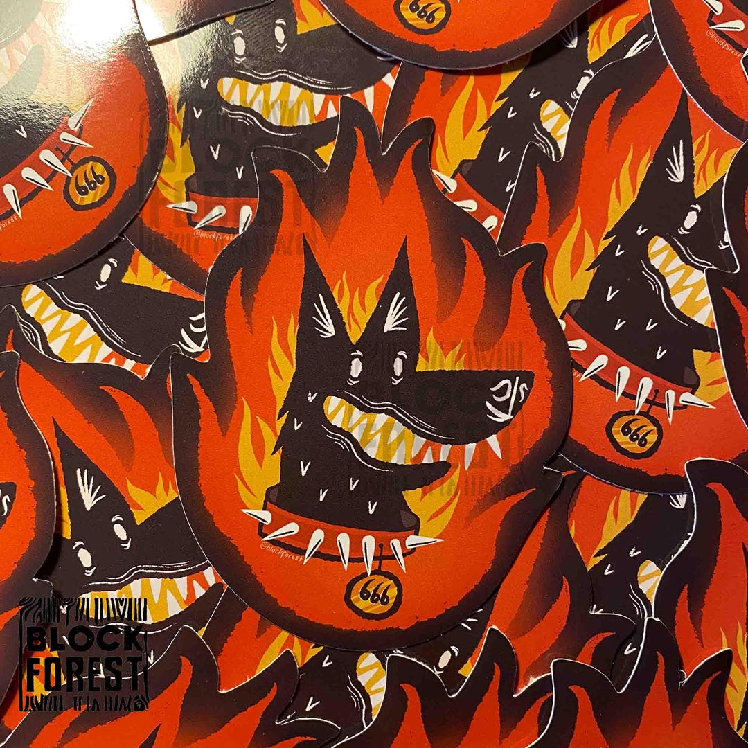 Cute Hellhound Vinyl Sticker. Devil Good Boy Stationary Decal ...