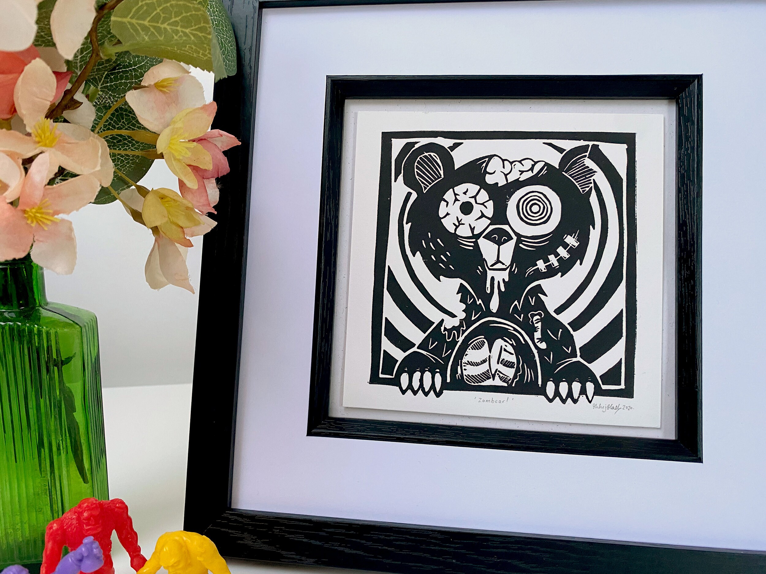 Zombear! Scary Creepy Cute Linocut Blockprint. Zombie Bear. Drawlloween ...