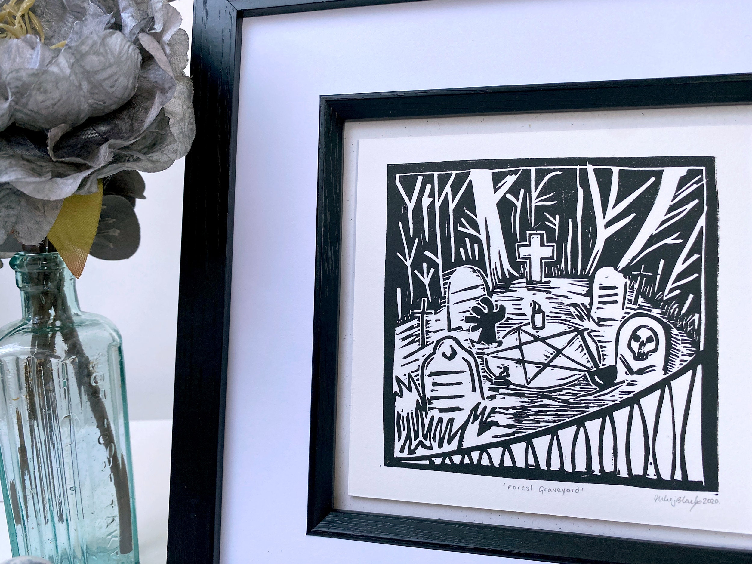 Forest Graveyard Horror Linocut Print. Zombies Grave and Black - Etsy