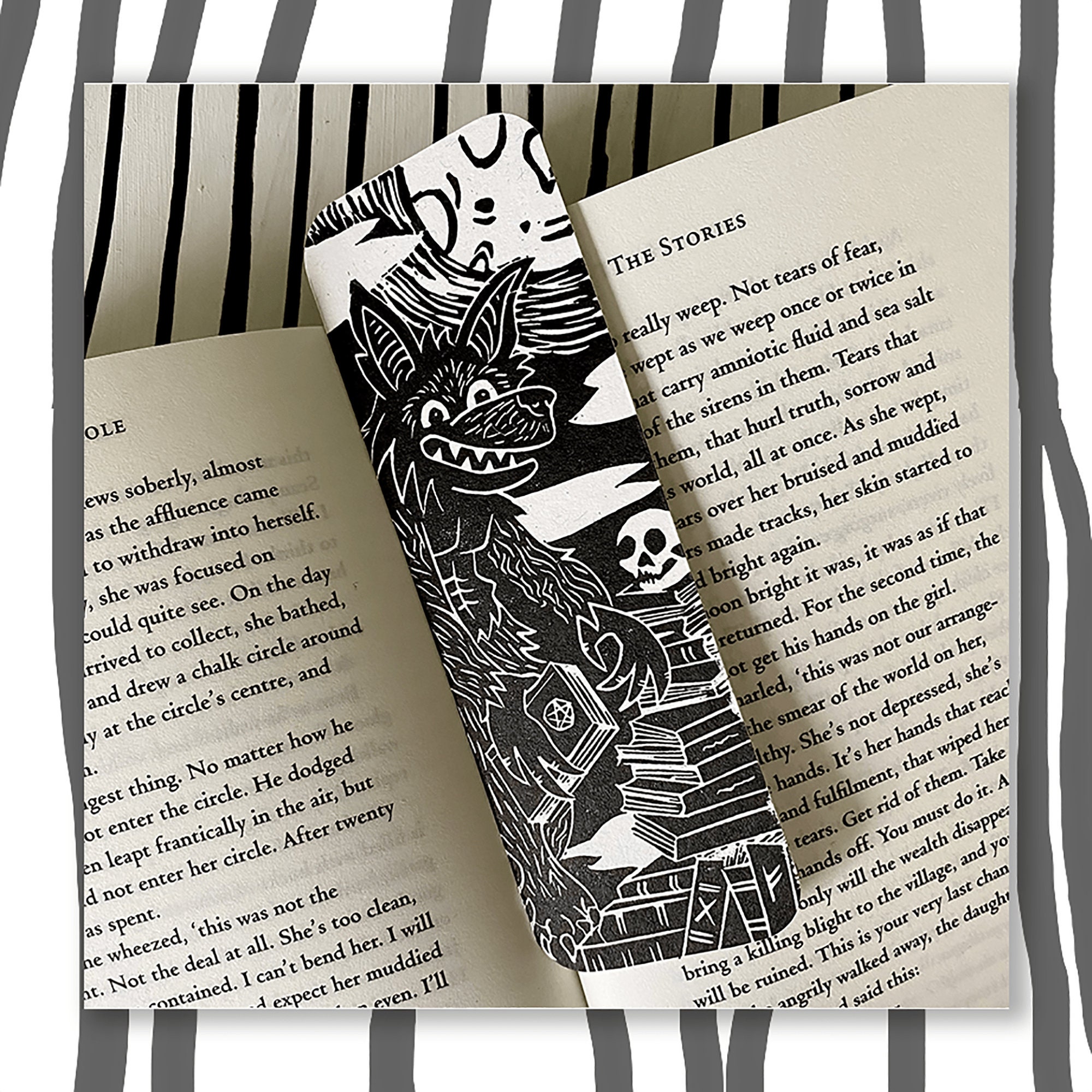 Linocut Werewolf Bookmark. Horror Gothic Literature Book Worm - Etsy