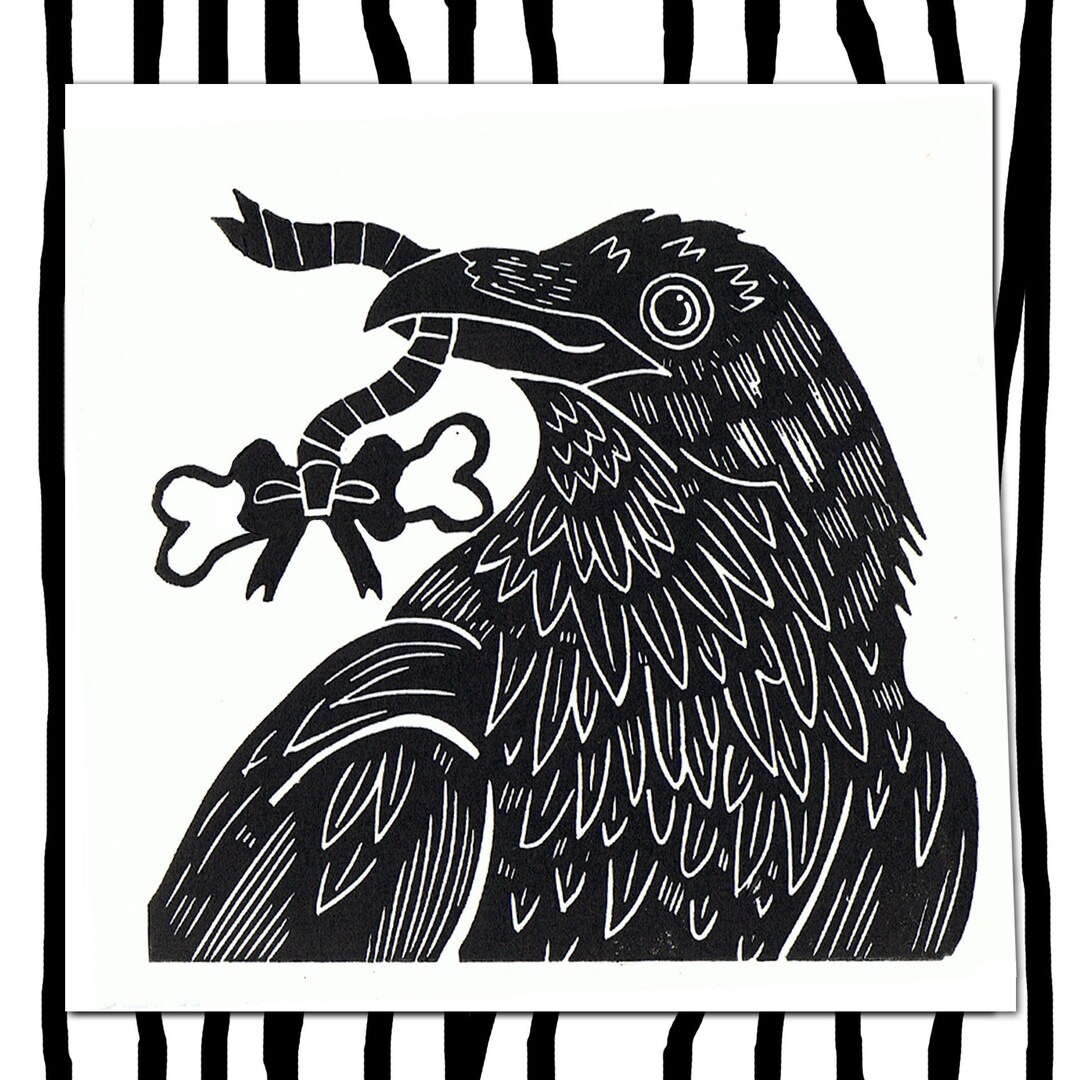 A Raven With a Gift. Gothic Linocut Wall Art. - Etsy