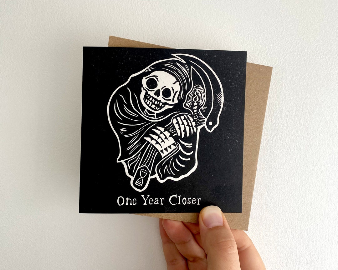 Grim Reaper Birthday Card: Linocut Memento Mori Art - Etsy