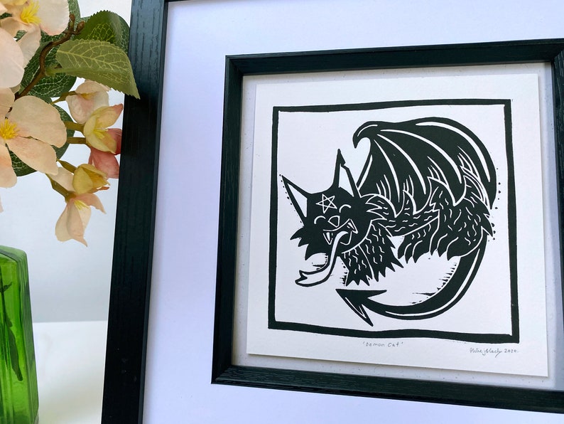 Demon Cat Linocut Print. Witches Familiar. Drawlloween 2020. Linocut ...
