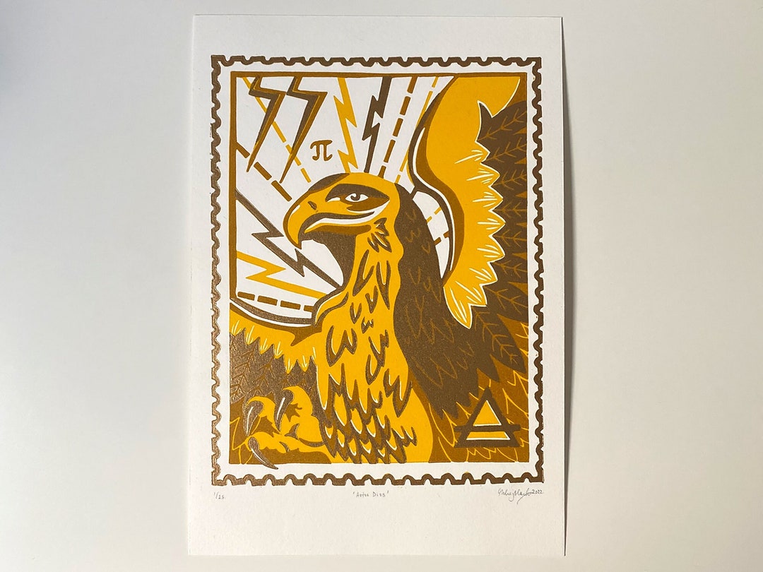 Eagle Postage Stamp, Greek Mythology Linocut Wall Art. Inspired by Aetos Dios, the Eagle of Zeus ...