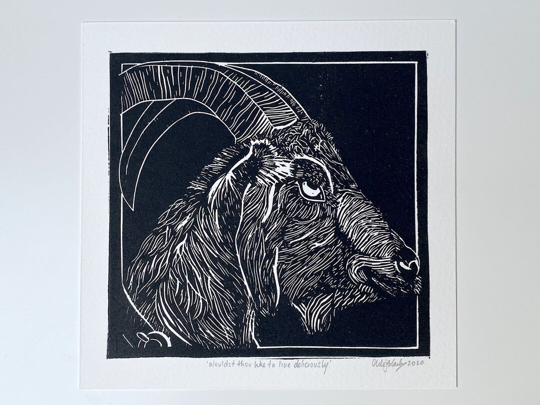 Black Goat Linocut Wall Print. - Etsy Polska