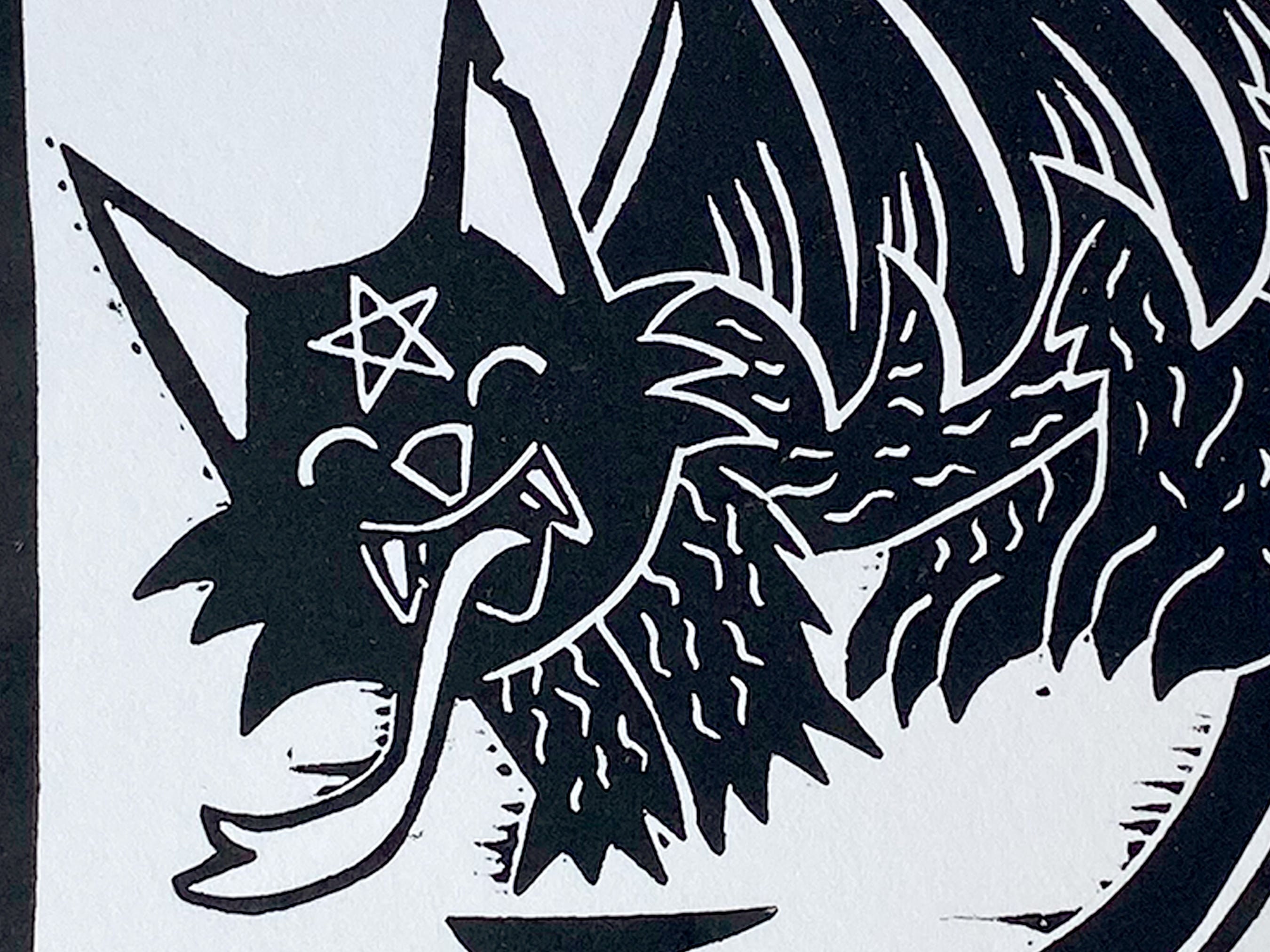 Demon Cat Linocut Print. Witches Familiar. Drawlloween 2020. Linocut ...