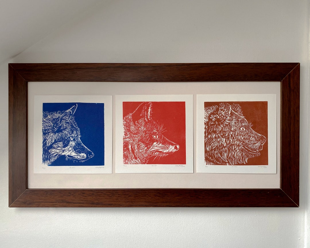 Spirit Guides Linocut Prints: Wolf, Fox, Bear Triptych - Limited ...