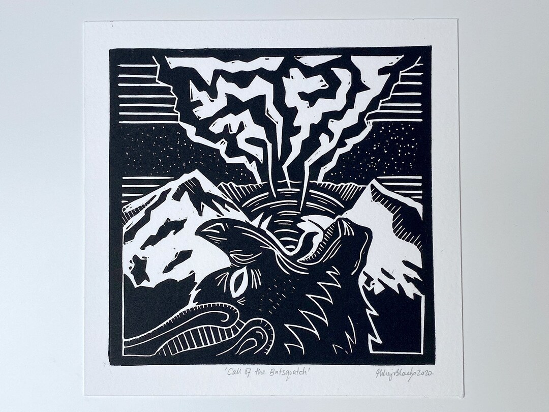 Batsquatch Linocut Print: Gothic Horror Halloween Decor - Etsy