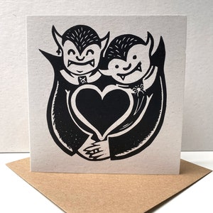 Vampire Hug Linocut Card. Black Heart. Special Greetings Card for Goths ...
