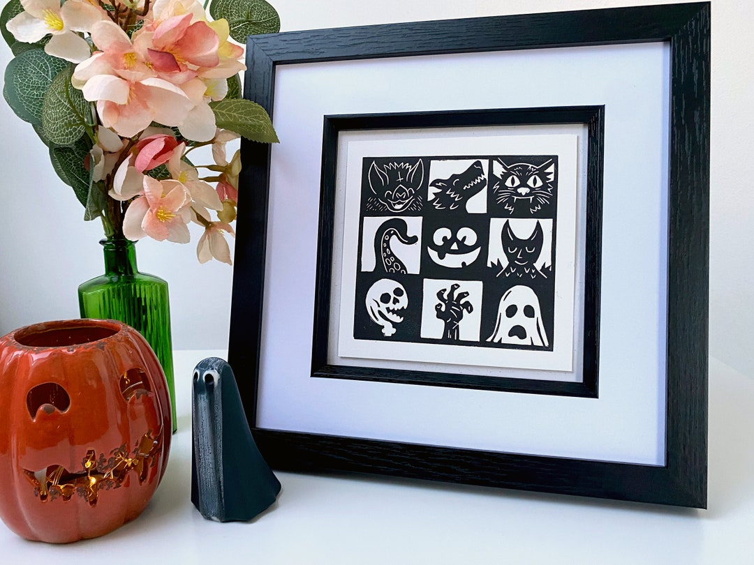 Monster Mash. Halloween Creatures Linocut. Horror Home Decor Wall Art ...