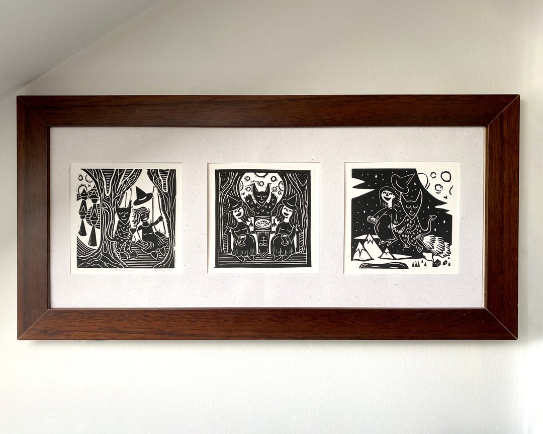 Linocut Coven Triptych. Set of Three Witchy and Satanic Prints ...