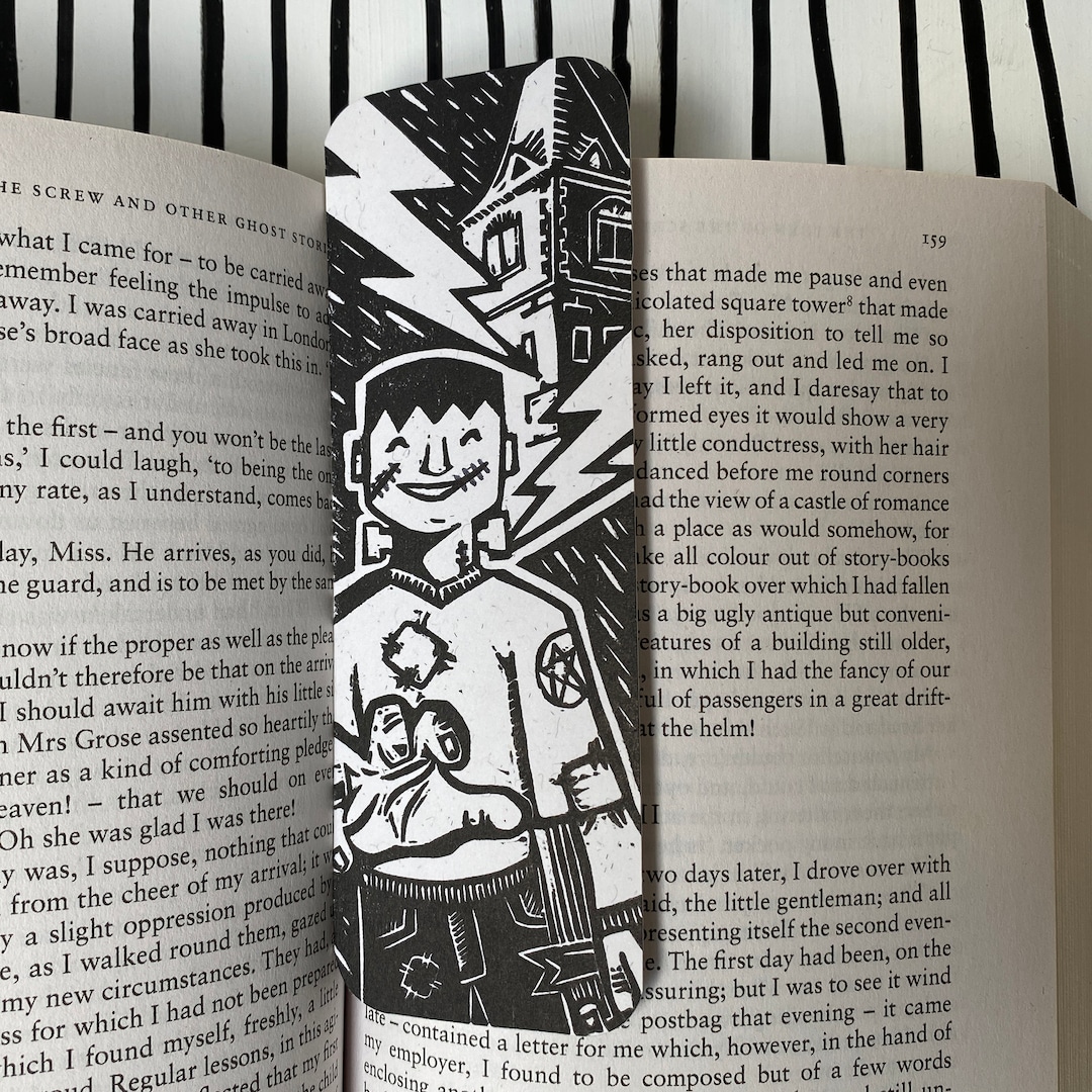 Linocut Frankenstein Bookmark. Mary Shelley. Horror Gothic Literature ...