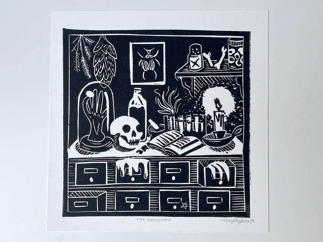 The Apothecary. Spooky Linocut Print. Drawlloween Halloween Artwork ...