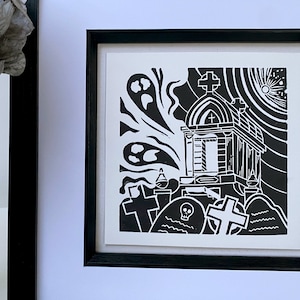 Nunhead Cemetery Linocut Block Print. Spooky Illustrated Dark Wall Art ...