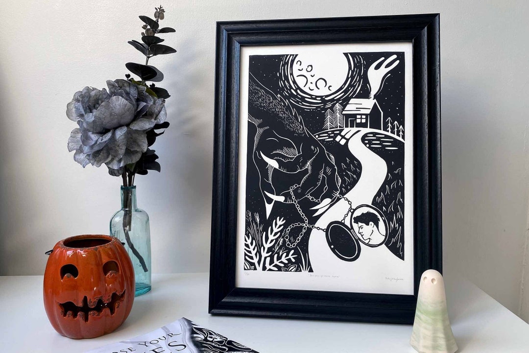 Werewolf Linocut Print: Limited Edition Relief Art, Gothic Home Decor ...