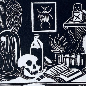 The Apothecary. Spooky Linocut Print. Drawlloween Halloween Artwork ...