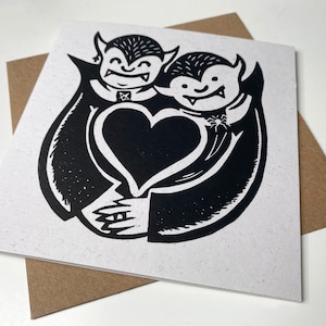Vampire Hug Linocut Card. Black Heart. Special Greetings Card for Goths ...