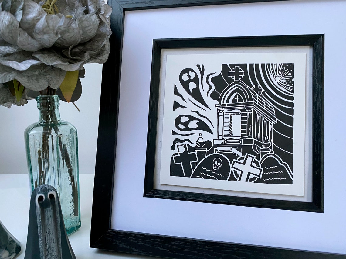 Nunhead Cemetery Linocut Block Print. Spooky Illustrated Dark - Etsy