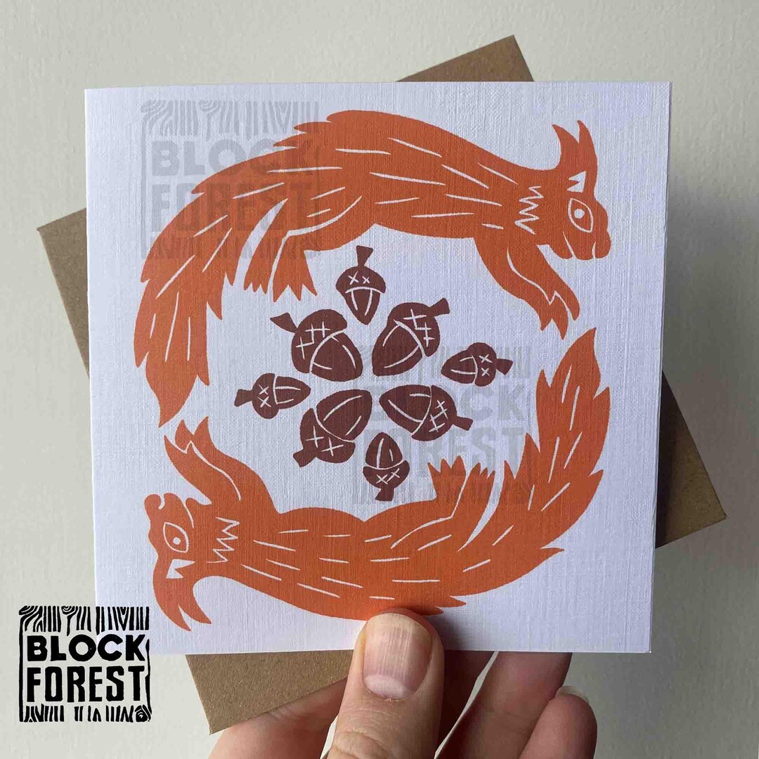Squirrel Card. Linocut Animal Greetings Card. Wildlife Card. Cute ...