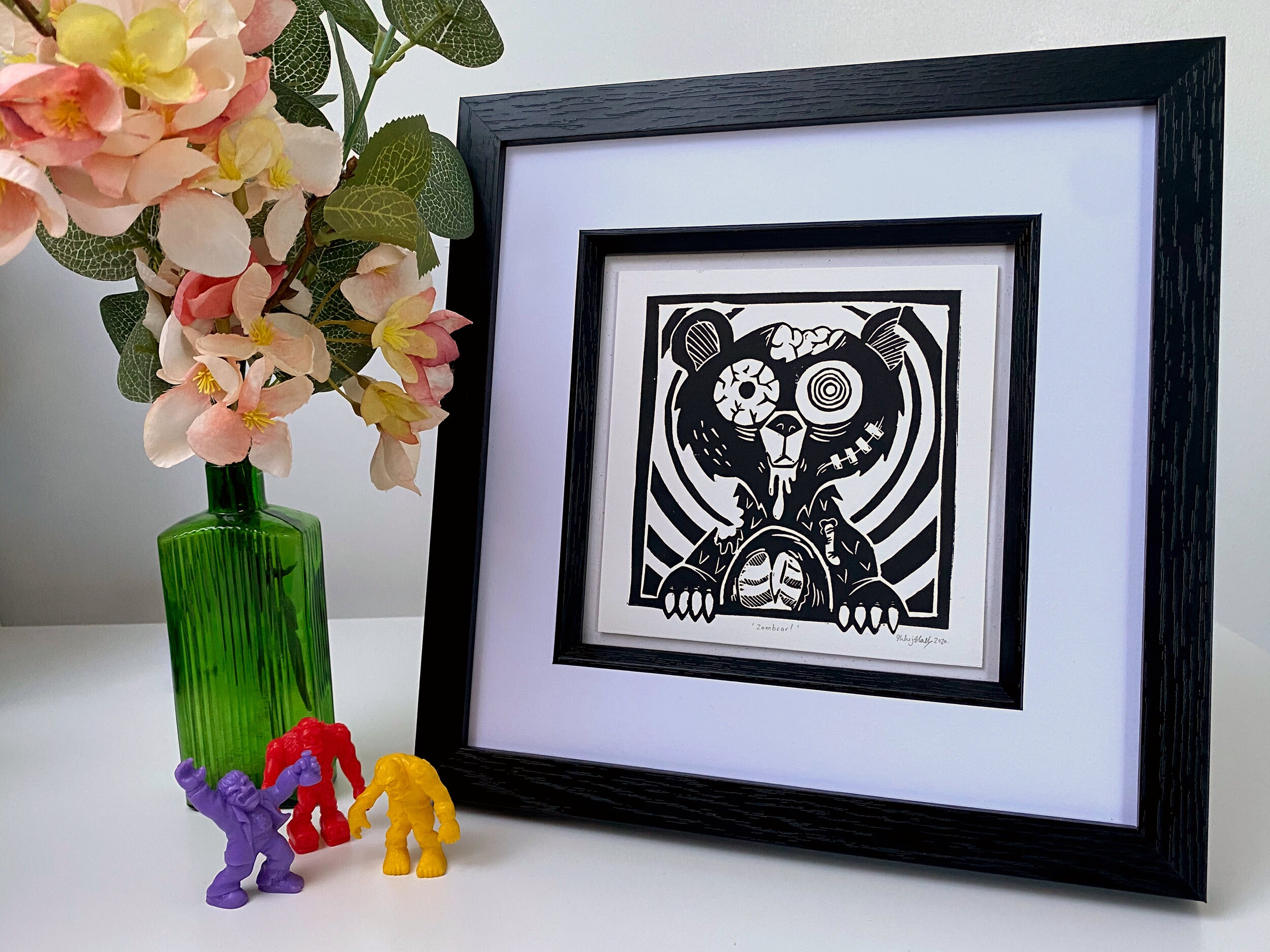 Zombear Scary Creepy Cute Linocut Blockprint. Zombie Bear. - Etsy