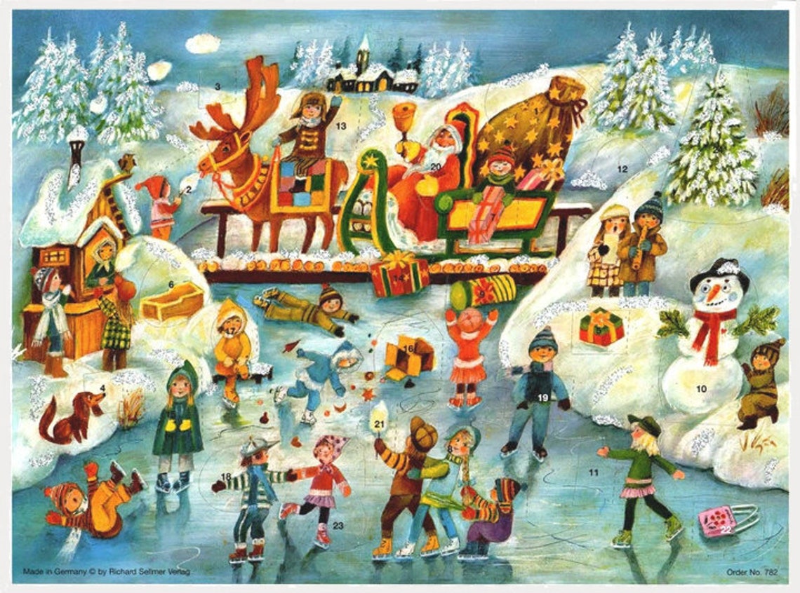 German Advent Calendar - Santa at Skating Pond - Etsy