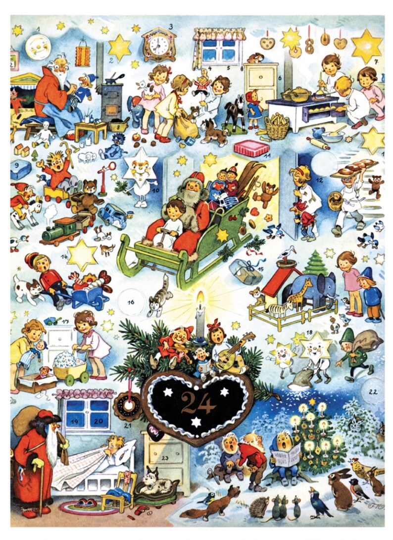 German Advent Calendar Santa Stars and Gingerbread Heart - Etsy