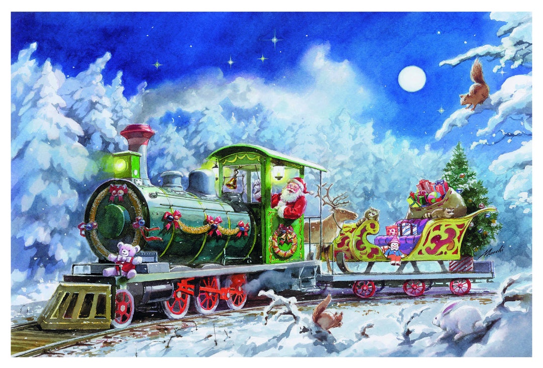 German Christmas Card / Advent Calendar - Santa's Christmas Train - Etsy