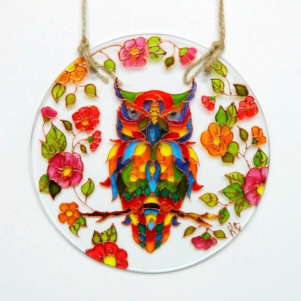 Stained Glass Owl Window Hanging - Etsy