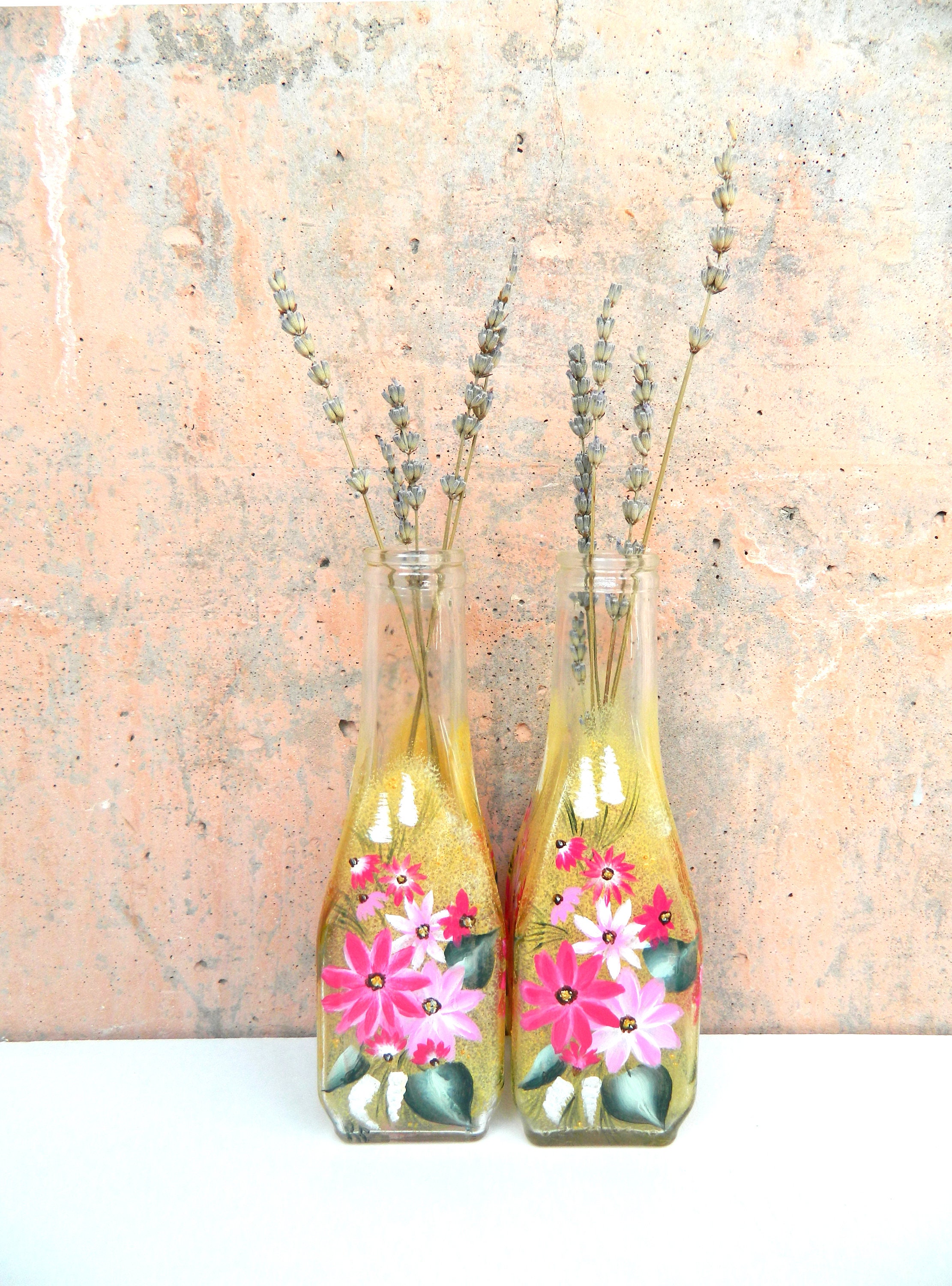 Coneflower Recycled Glass Vase Bottle Hand Painted Upcycled Glass Vase ...