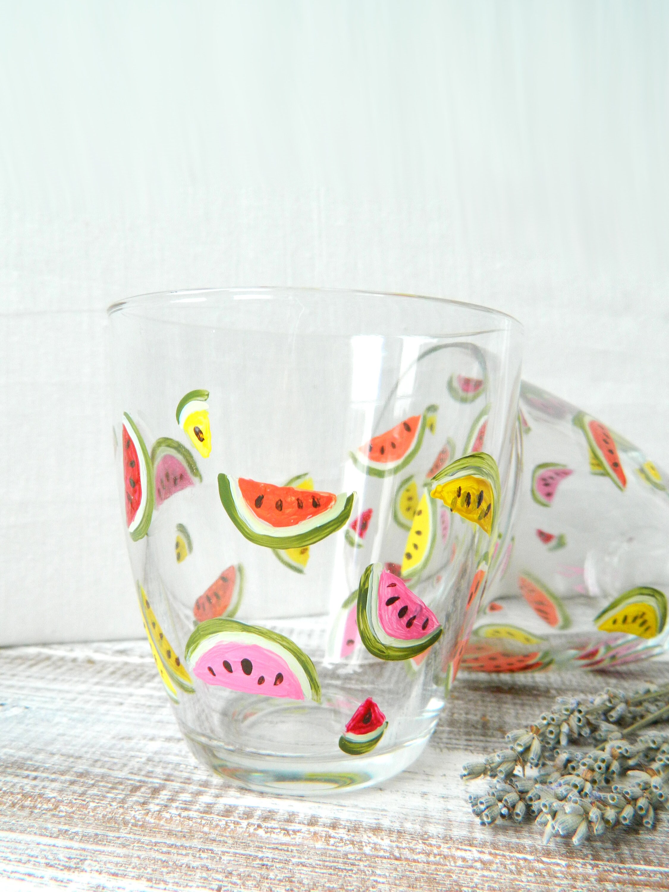 Rainbow Wine Glasses With Watermelon Slices Custom Hand - Etsy