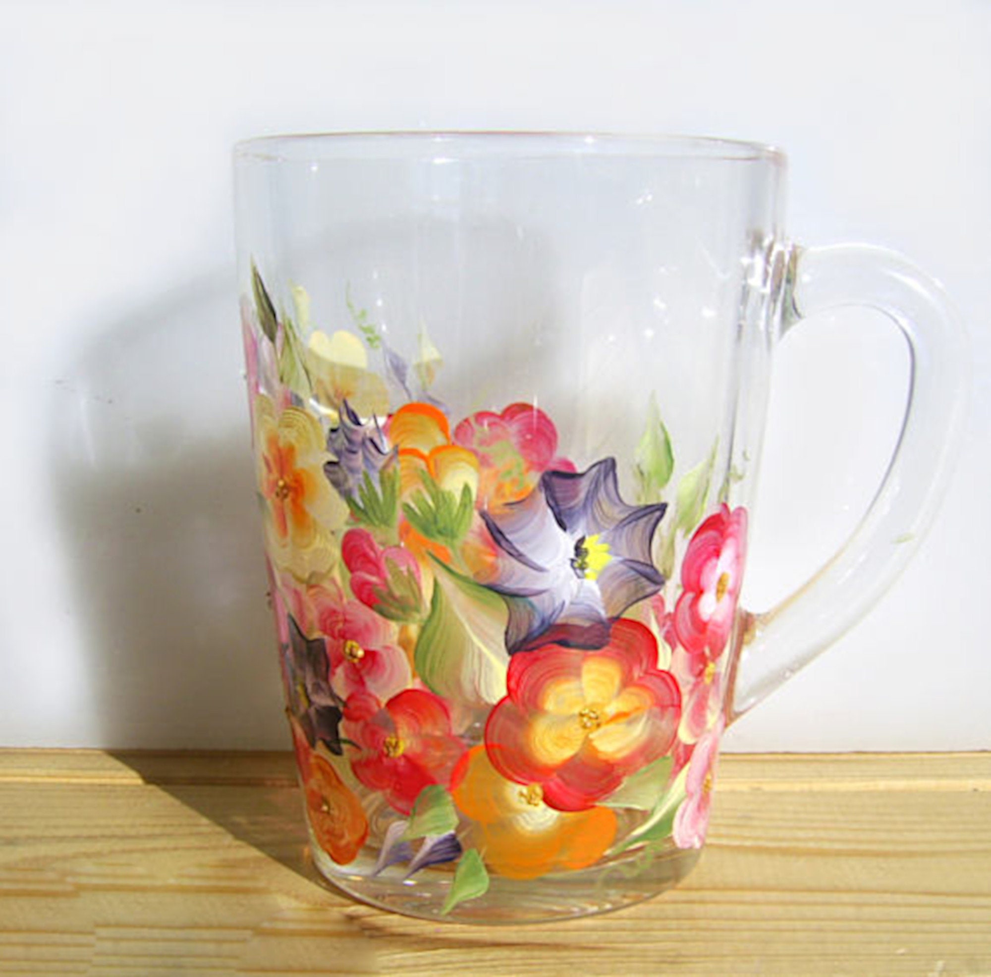 Hand Painted Floral Mug Colorful Glass Coffee Mug Glass Coffee Cup ...