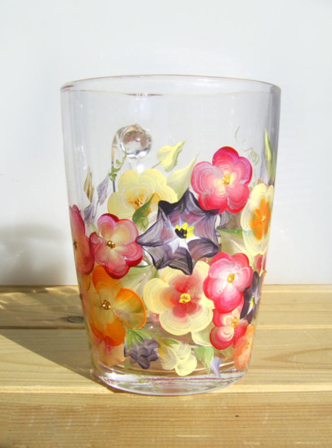Hand Painted Floral Mug Colorful Glass Coffee Mug Glass Coffee - Etsy