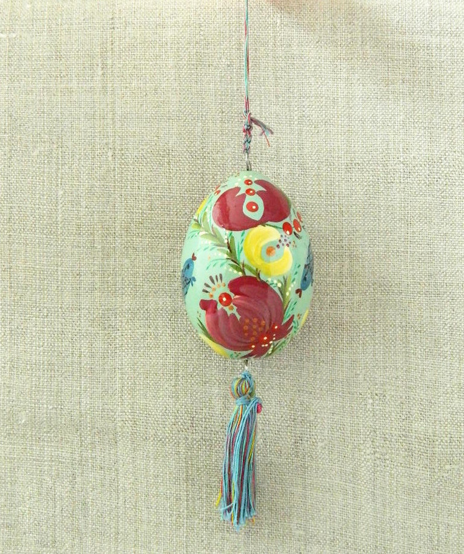 Hand Painted Egg Blue Easter Decorated Egg Navy Blue Fish Design Wooden ...
