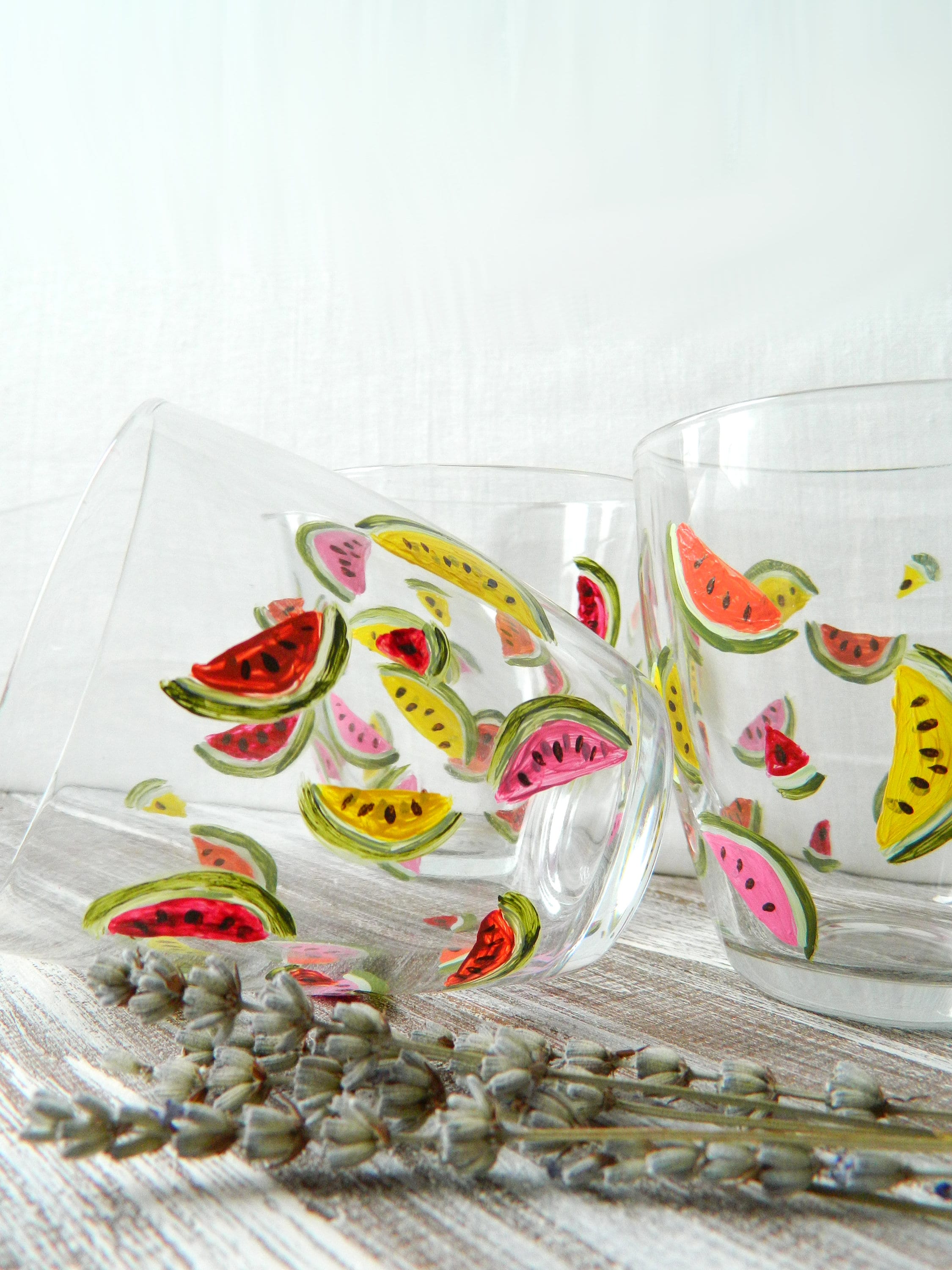 Watermelon slices glasses Hand painted wine glasses Beverage | Etsy