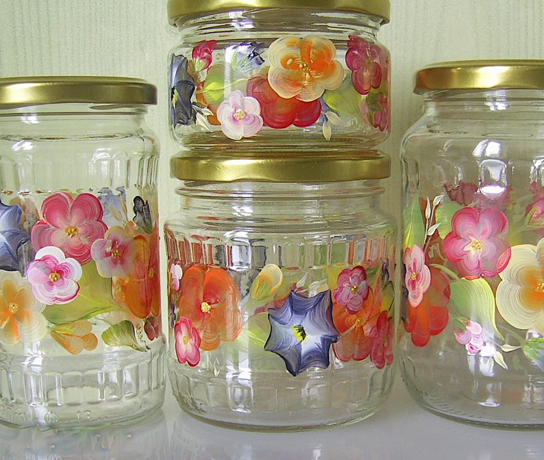 Colorful Kitchen Canisters Set of 4 Glass Cookie Jar Hand - Etsy